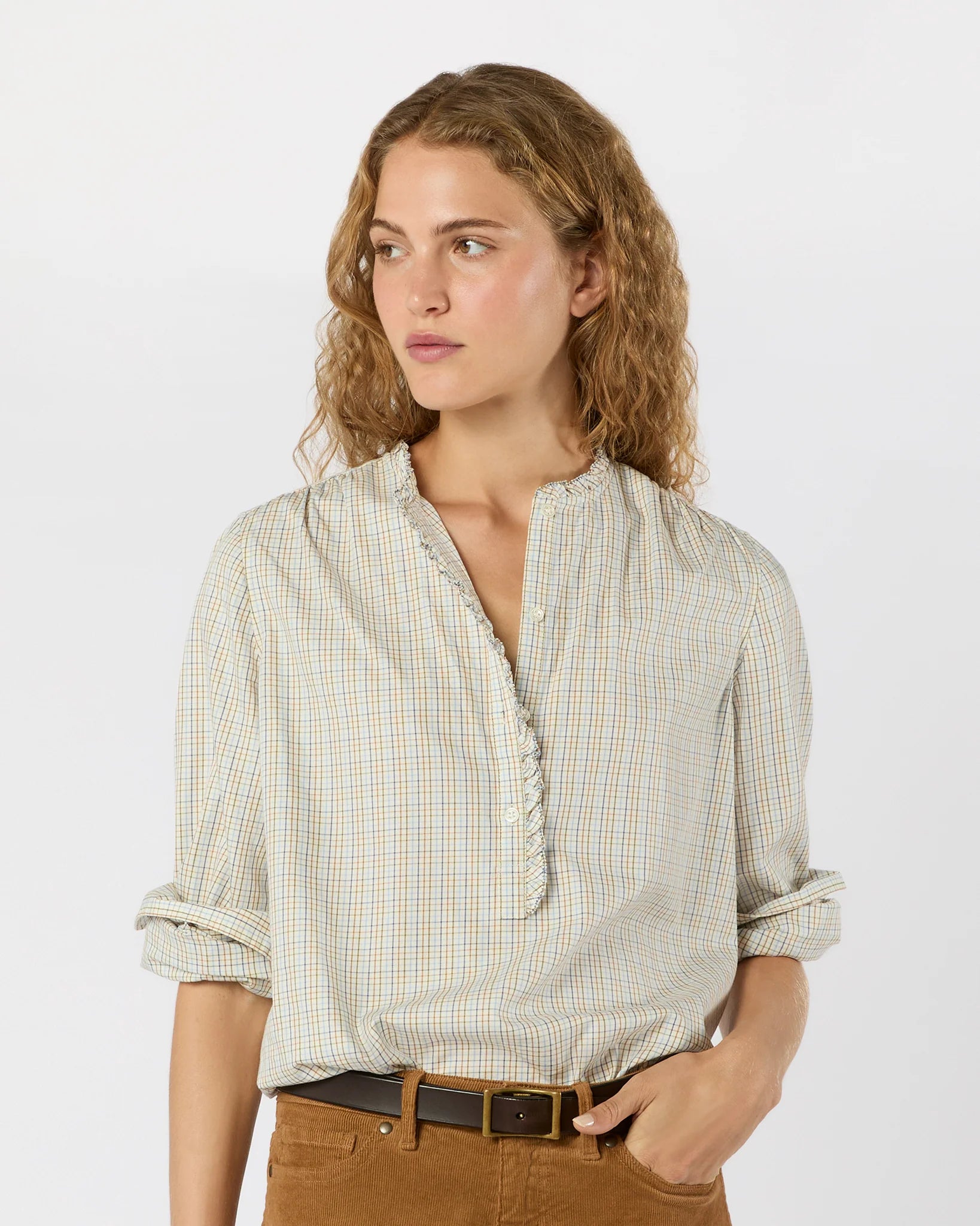BECCA SHIRT- Olive/Ochre/Blue Tattersall Brushed Twill – Coplons